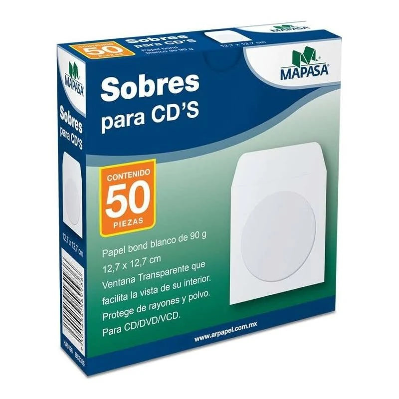 Sobre Mapasa CD 12.7x12.7cm Color Blanco C/50 | FullOffice.com